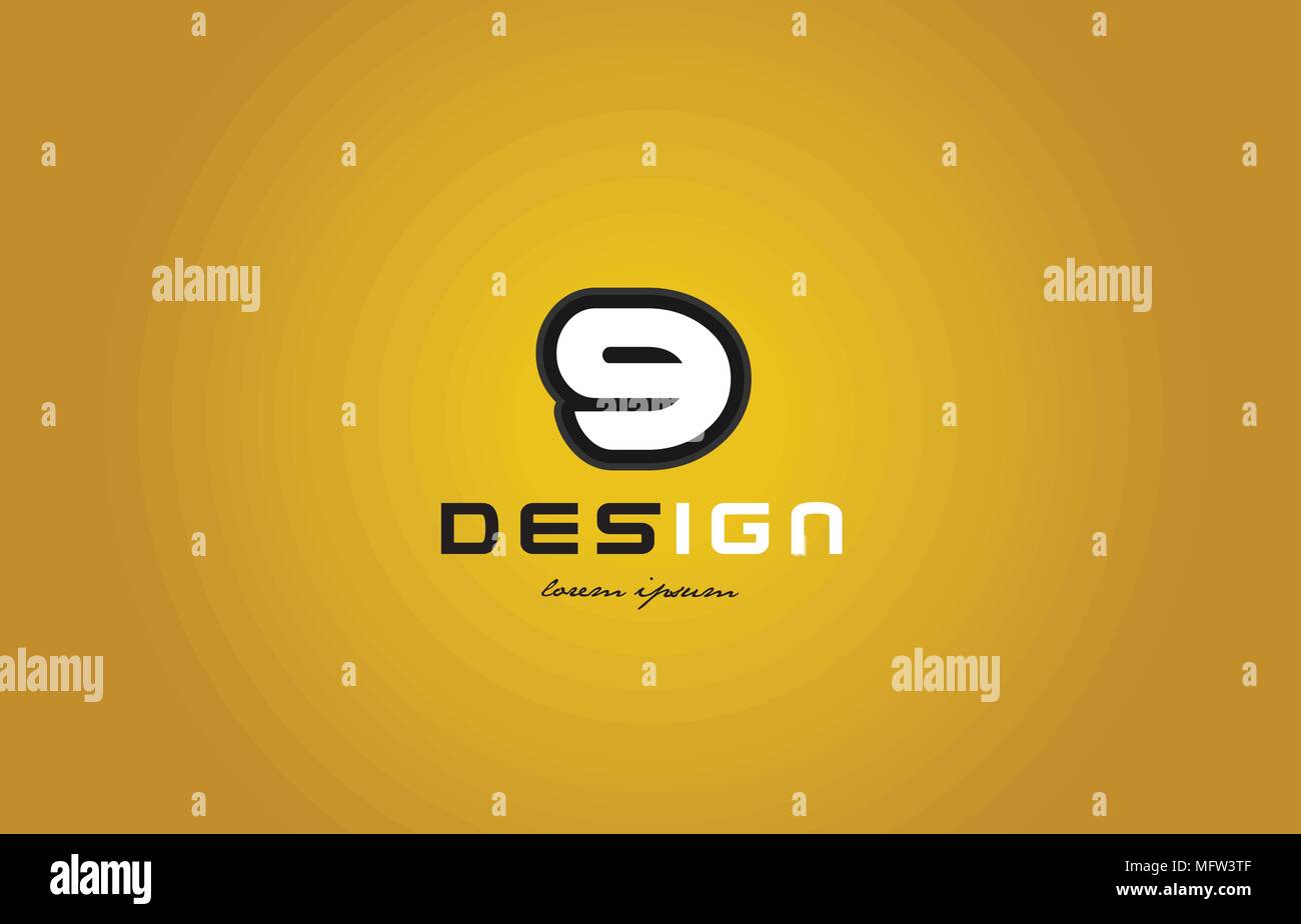 design of bold number numeral digit 9 with white color and black ...