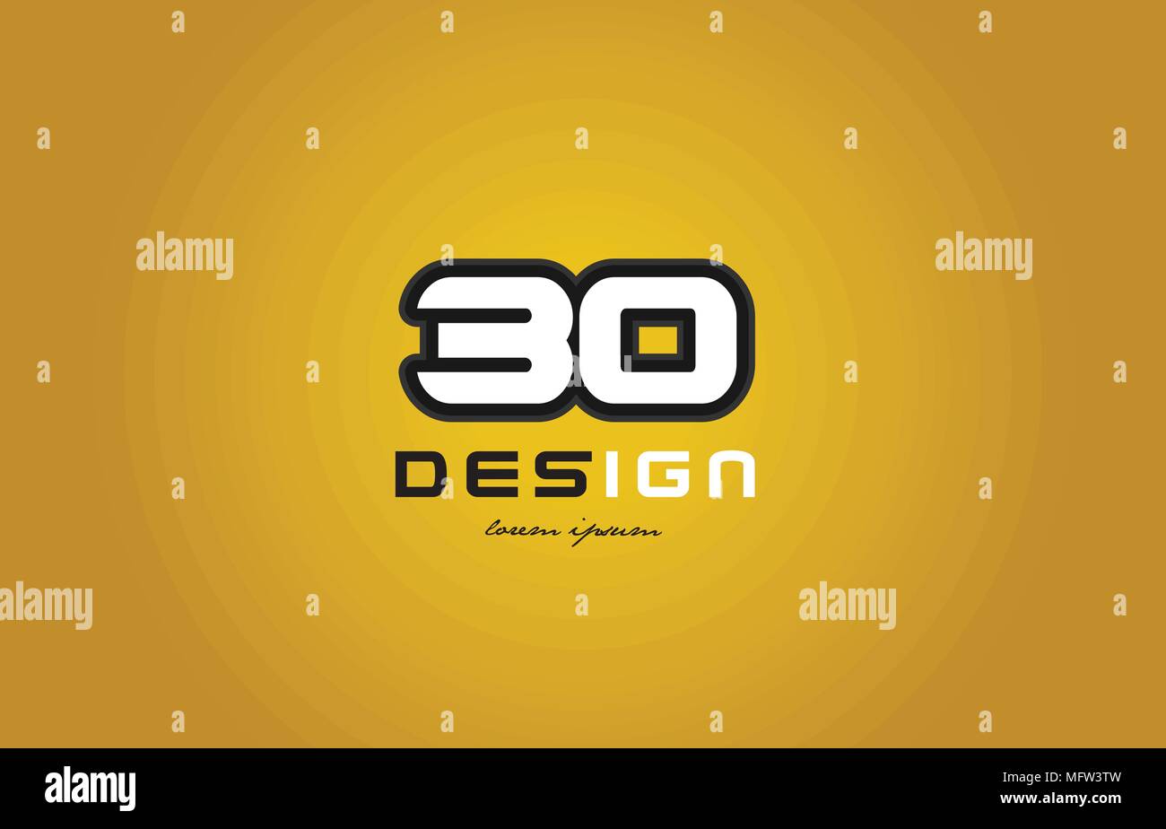 design of bold number numeral digit 30 with white color and black ...