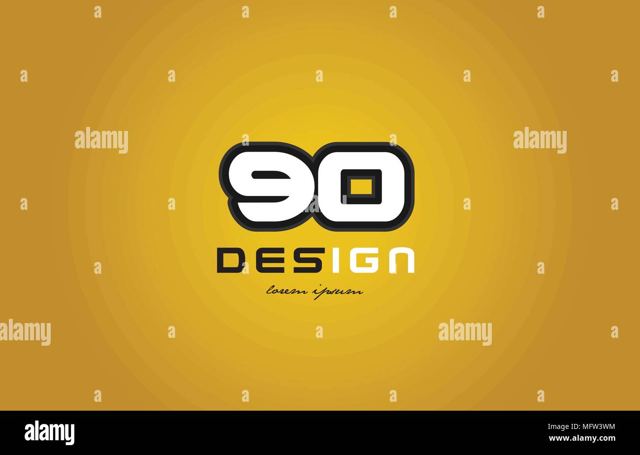 design of bold number numeral digit 90 with white color and black ...