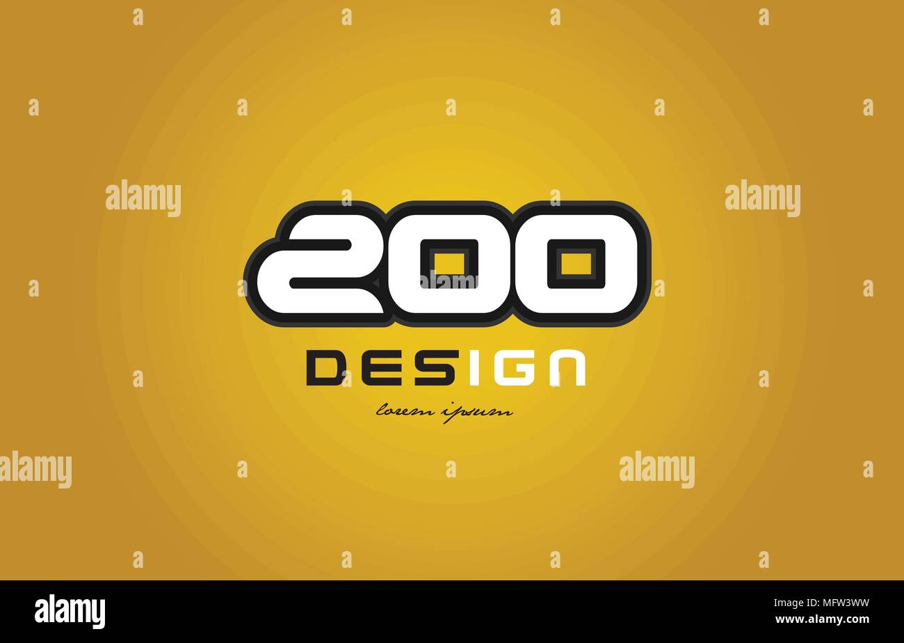 design of bold number numeral digit 200 with white color and black ...