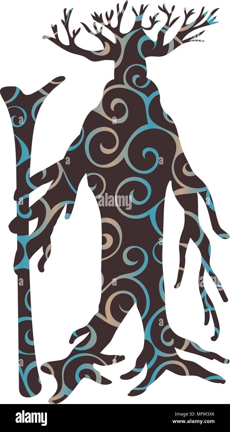 Ent tree pattern silhouette ancient legend fantasy. Vector illustration ...