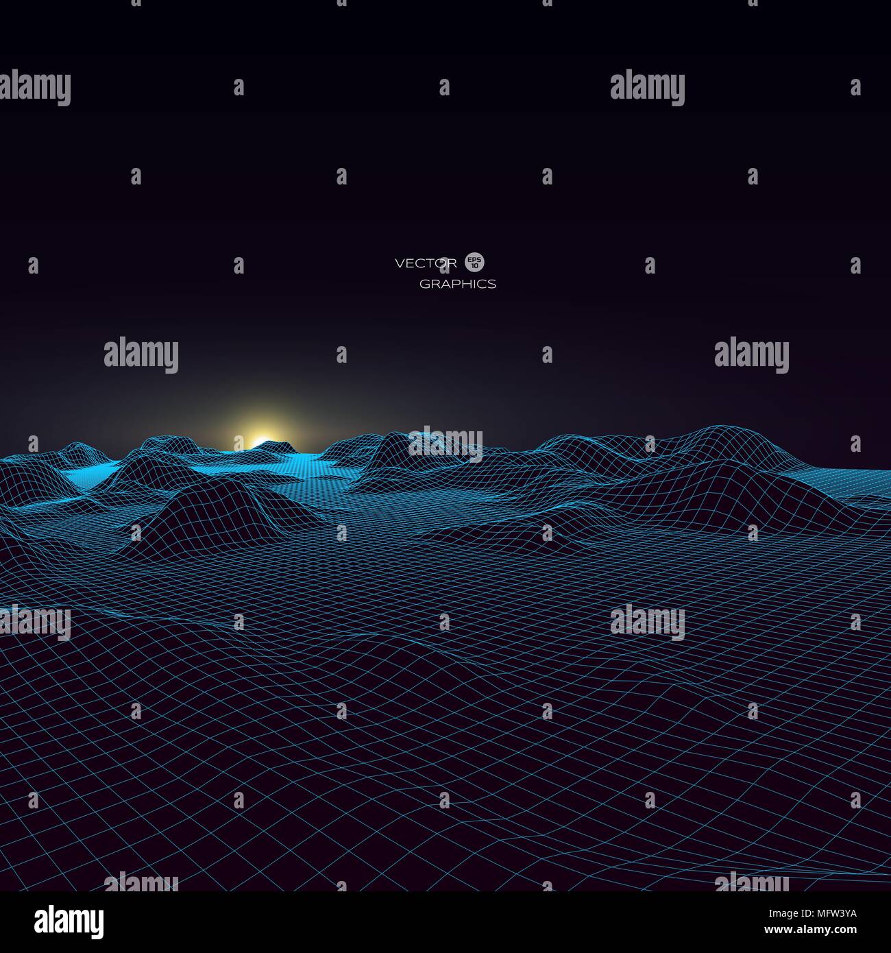 Digital dark landscape with rising sun in cyberspace. Technological ... Digital dark landscape with rising sun in cyberspace. Technological ...