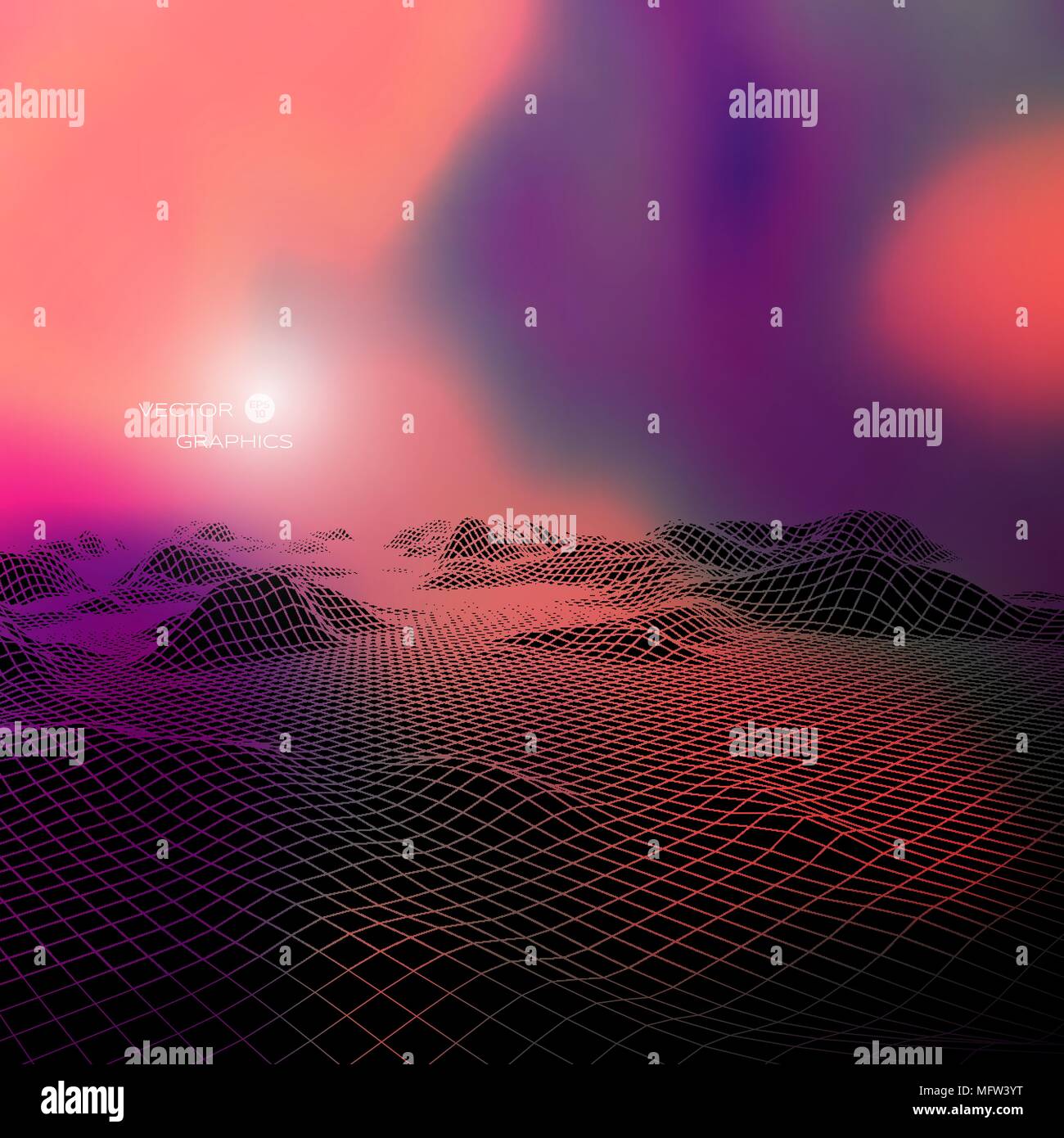 Futuristic digital lanscape in pink and violet colors. Vector ...