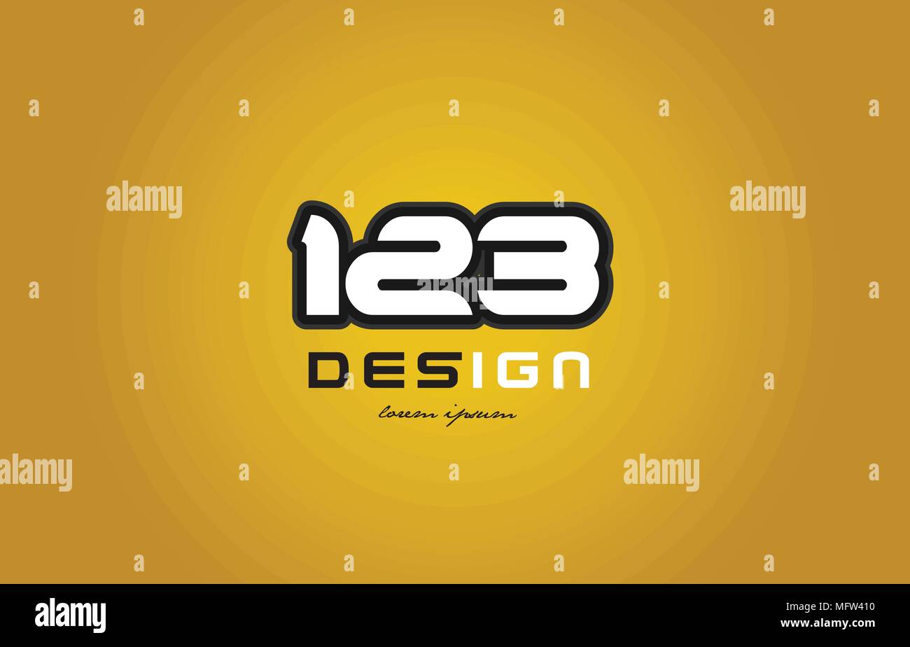 design of bold number numeral digit 123 with white color and black ...