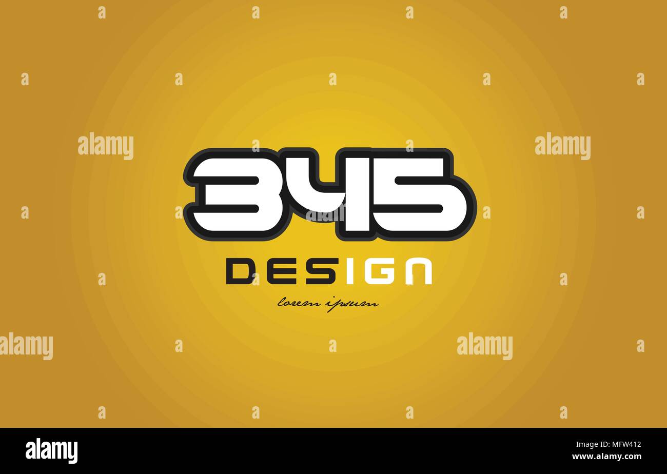 design of bold number numeral digit 345 with white color and black ...