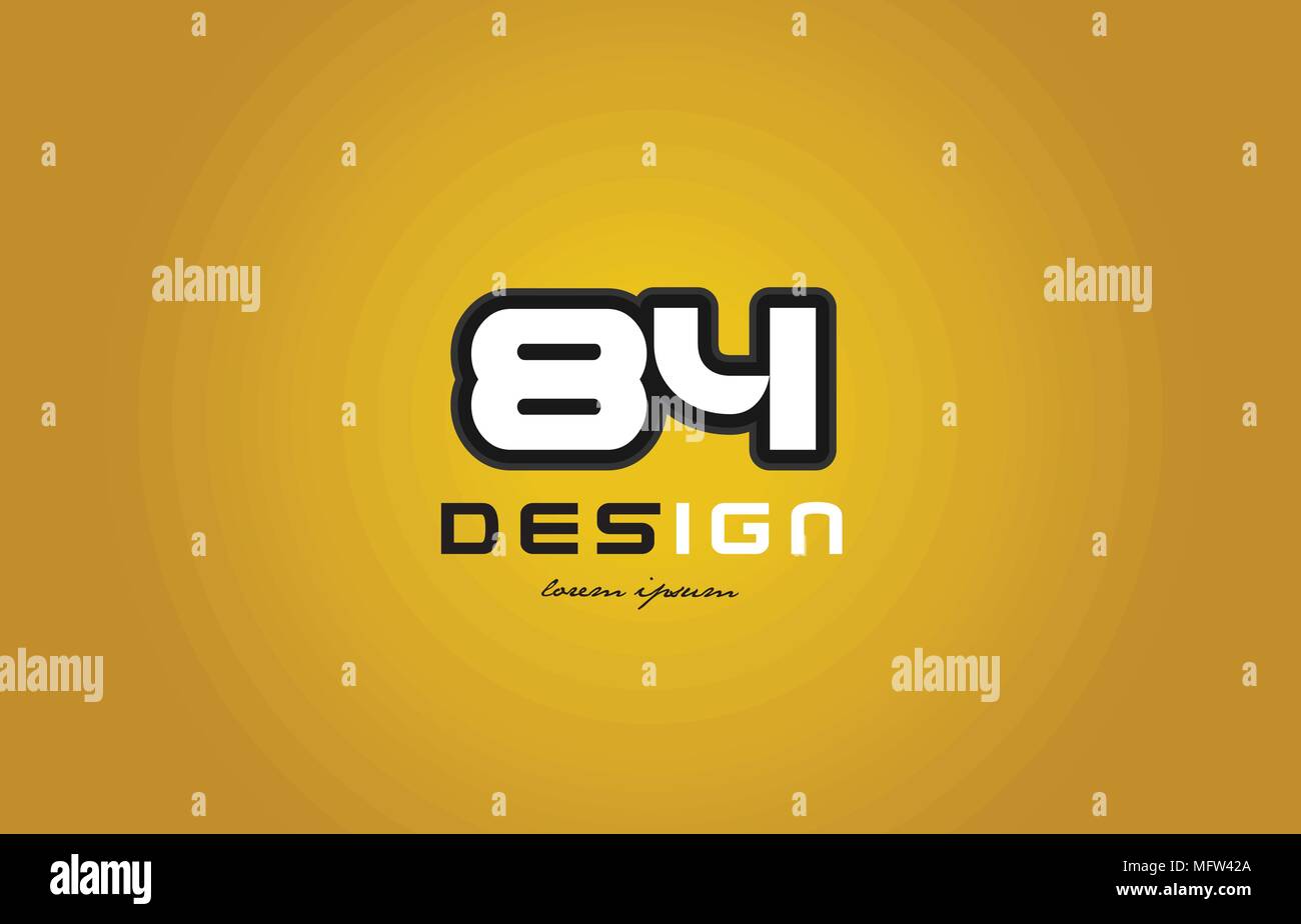 design of bold number numeral digit 84 with white color and black ...