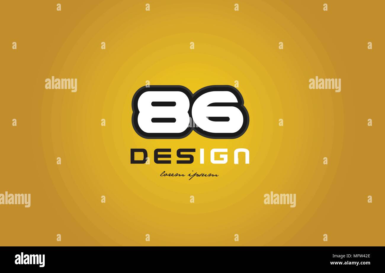 design of bold number numeral digit 86 with white color and black ...