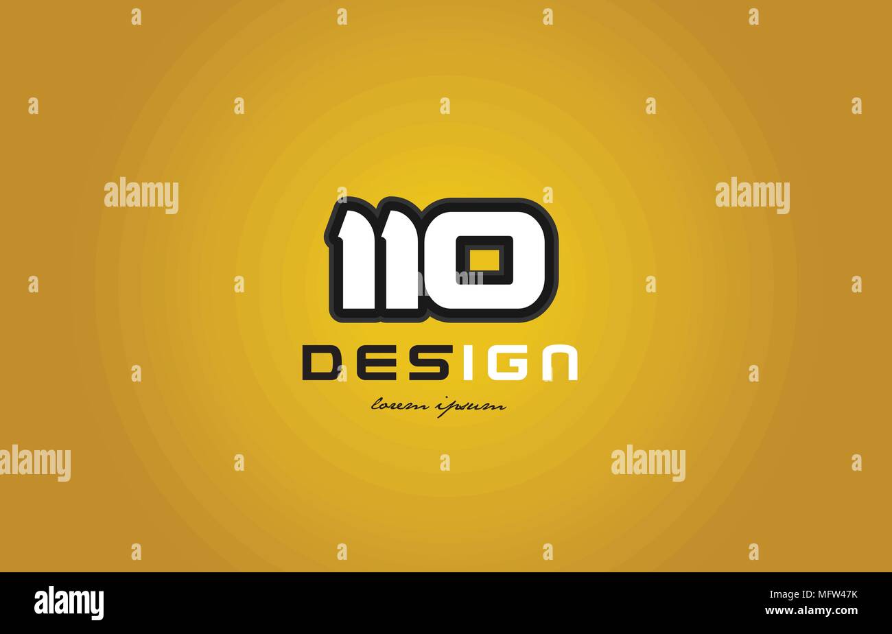 design of bold number numeral digit 110 with white color and black ...