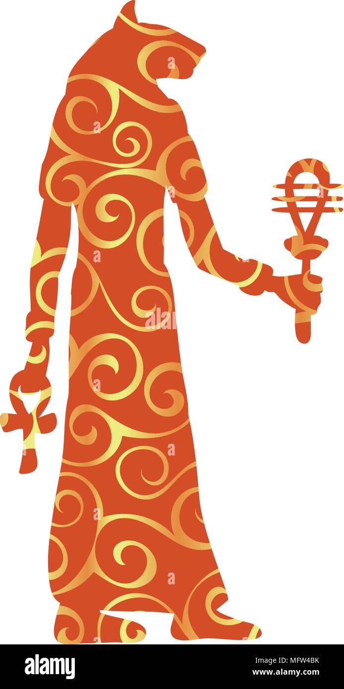 God Bastet cat egyptian pattern silhouette ancient egypt Stock Vector ...