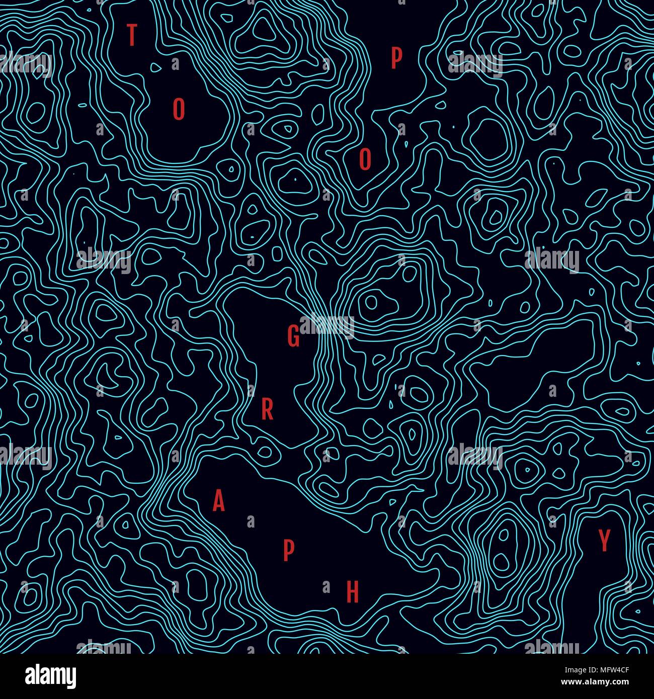 Vector topographic map with luminous blue lines on dark background ...