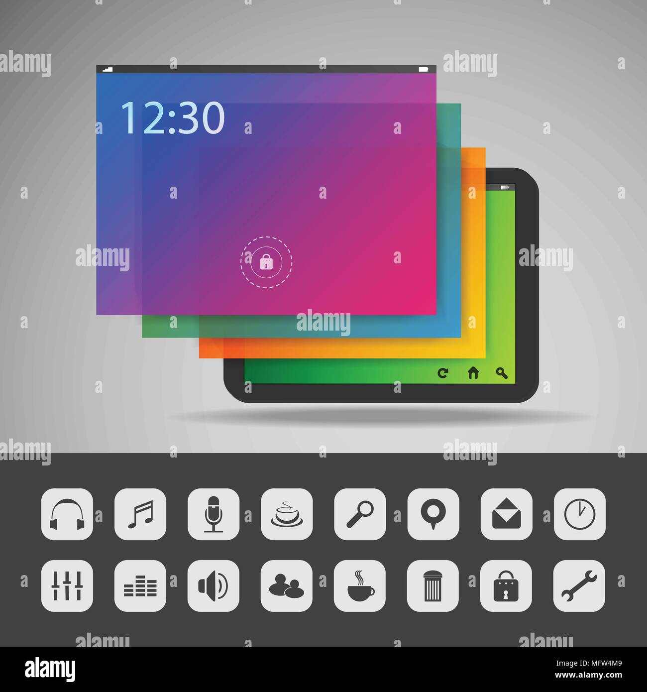 Tablet with Layers and Icons - Abstract Colorful Technology, IT or ...