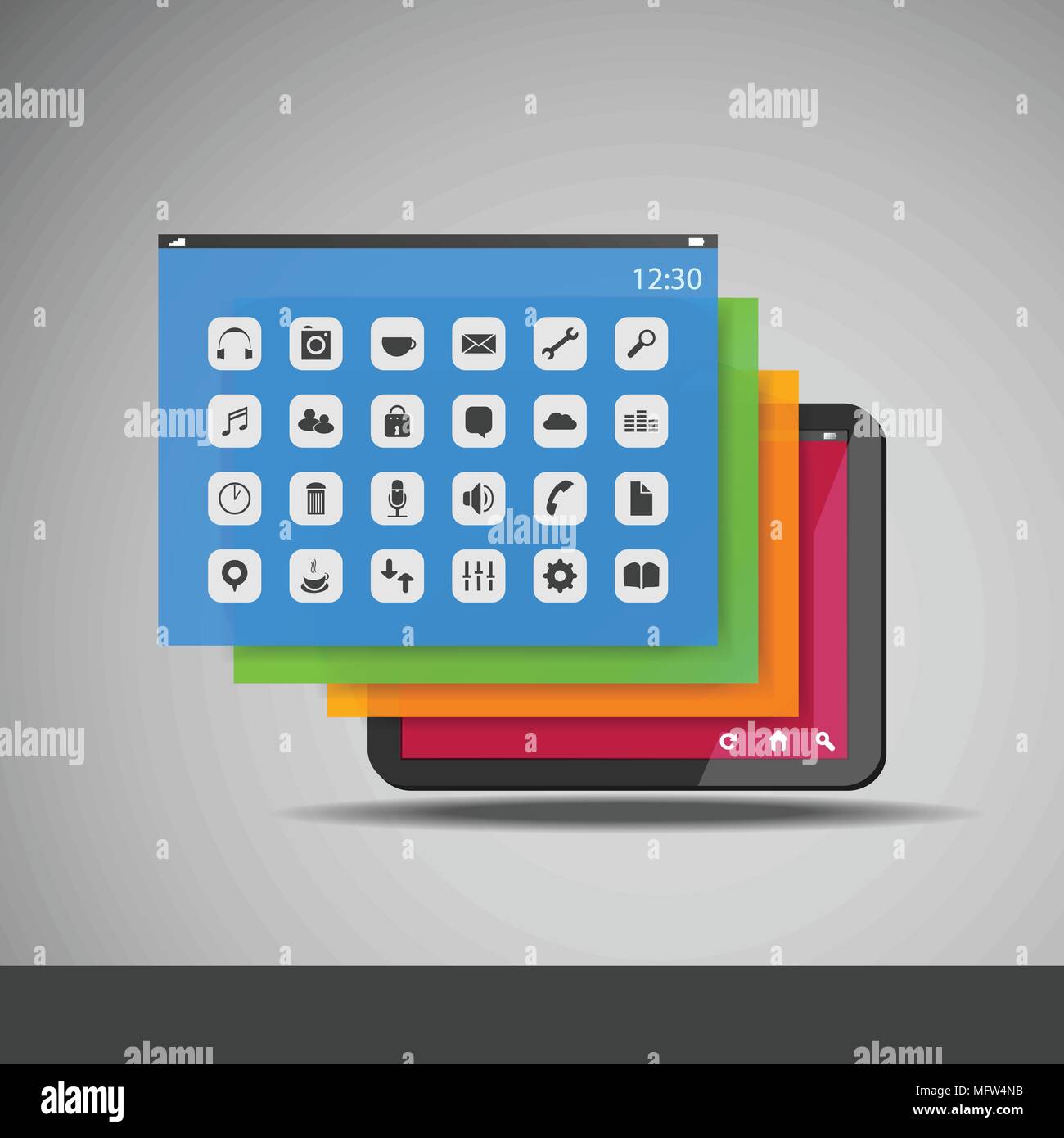 Tablet with Layers and Icons - Abstract Colorful Technology, IT or ...