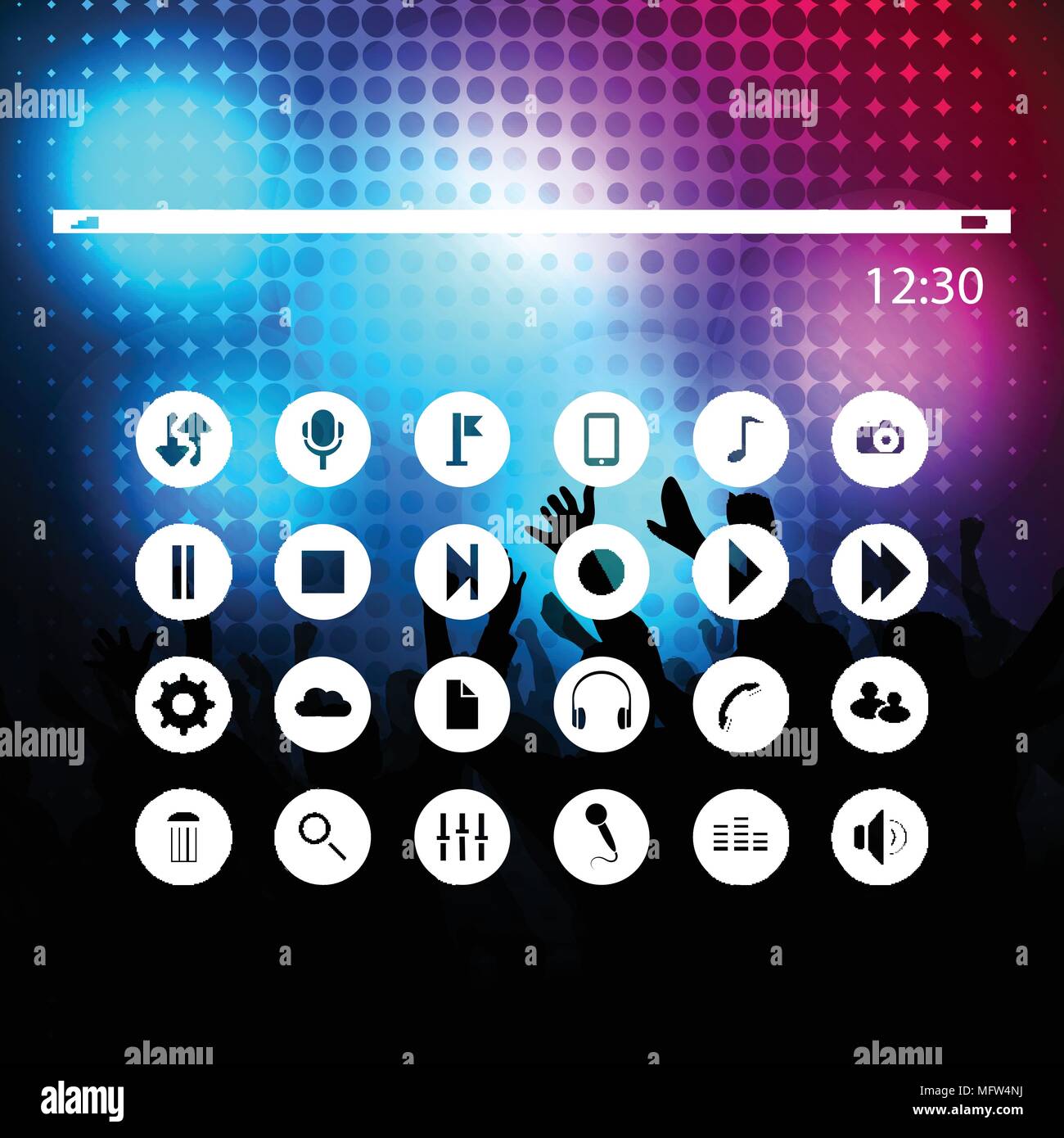 Set of Circular Computer, IT and Media Related Icon Illustrations ...