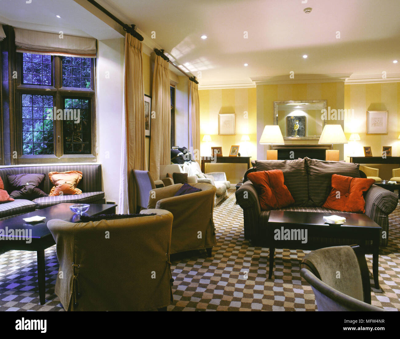 Interior of Le Manoir Quartre Season Restaurant lounge area Interiors ...