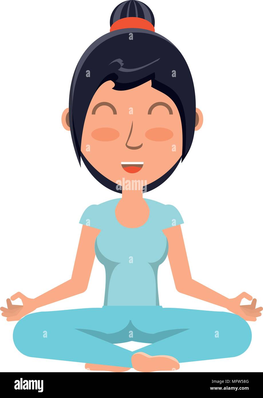 cartoon woman doing yoga with lotus posture over white background ...