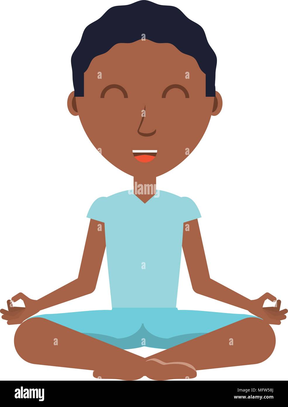 cartoon man doing lotus position over white background, colorful design ...