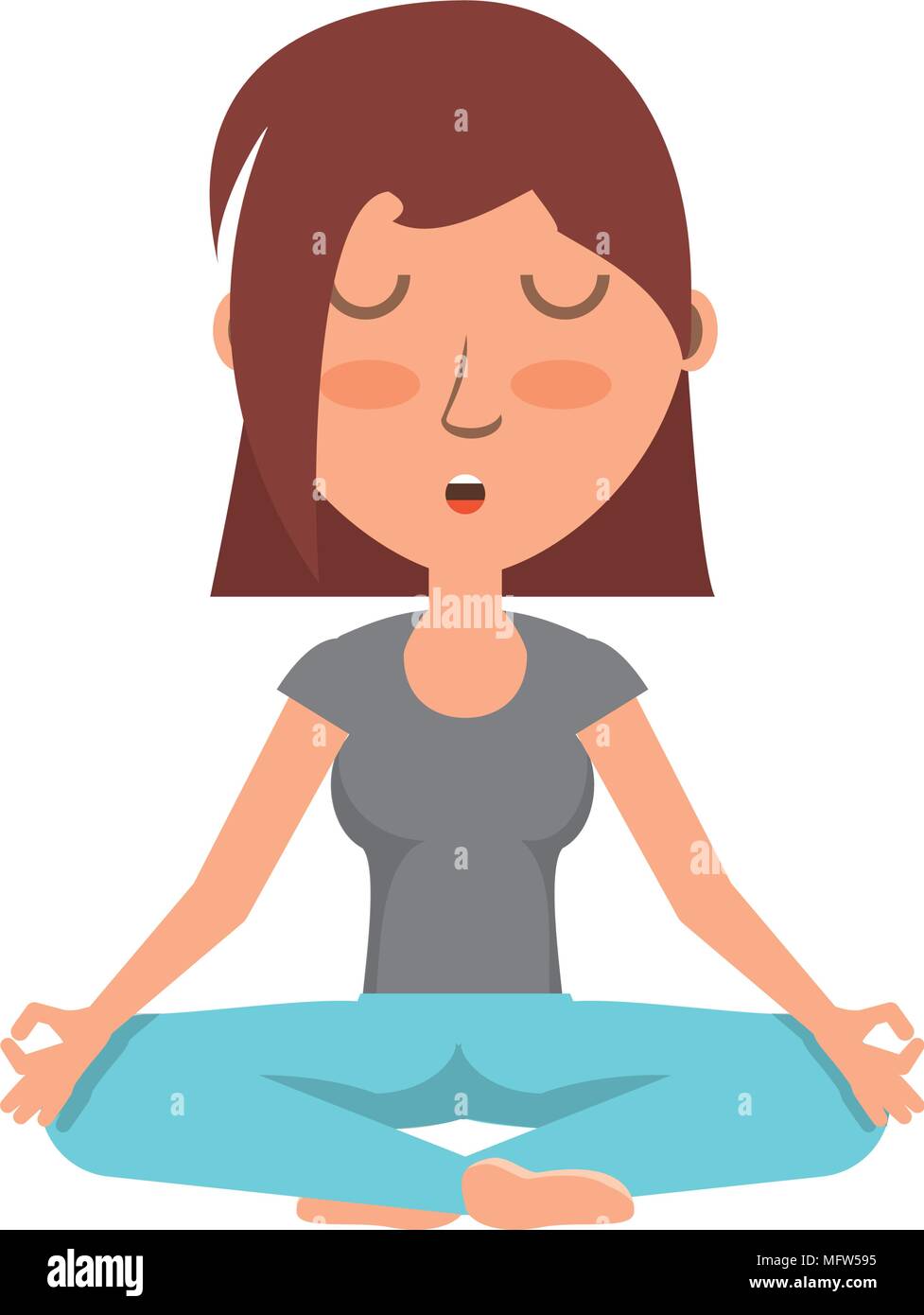 cartoon woman doing yoga with lotus posture over white background ...