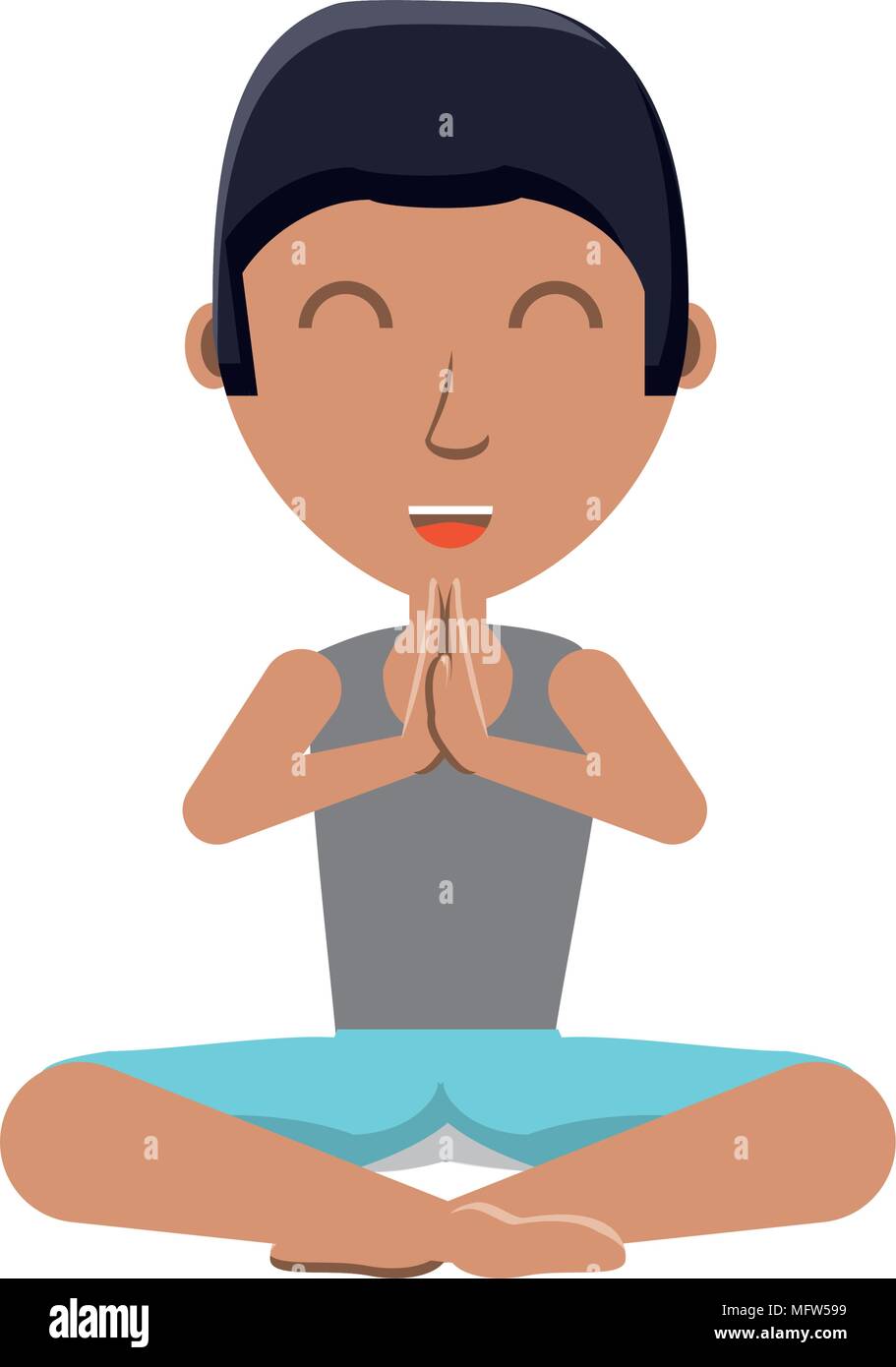 cartoon yogi man doing yoga over white background, colorful design ...