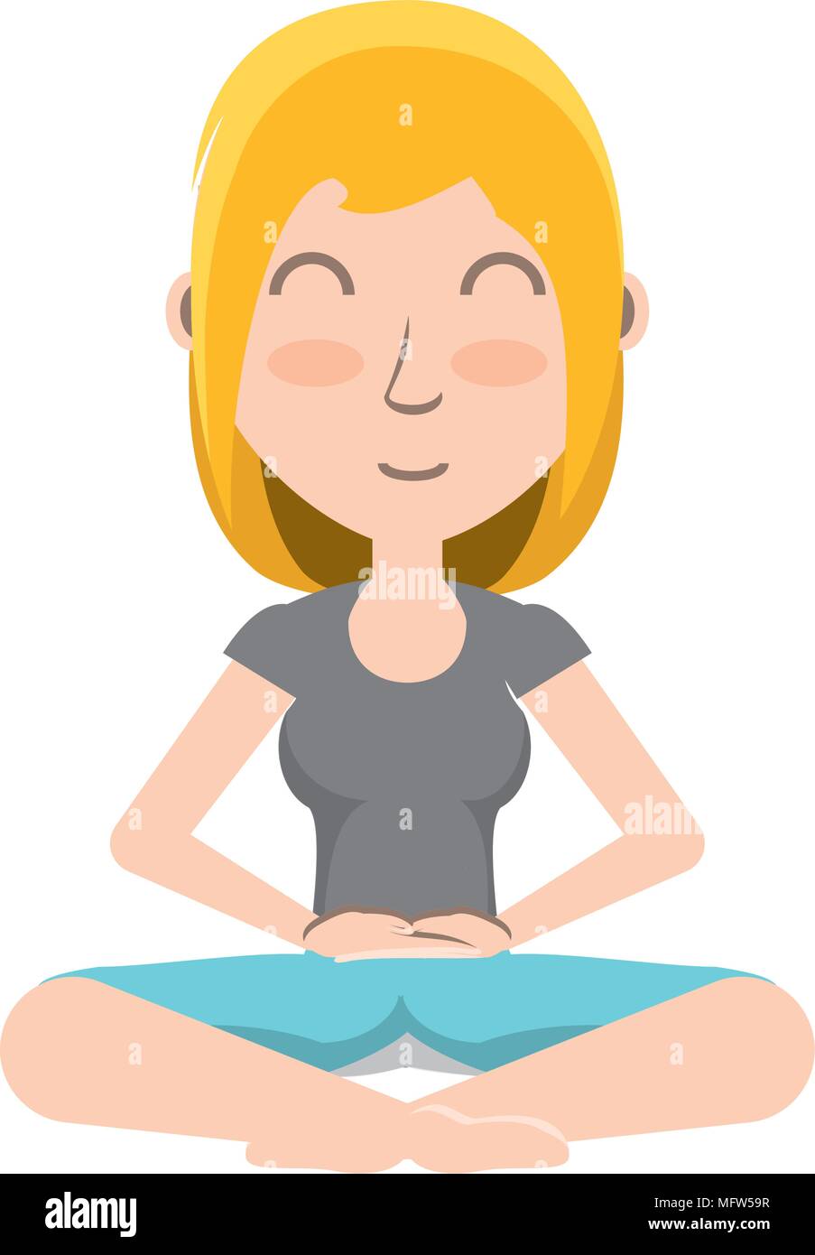 cartoon woman doing yoga with lotus posture over white background ...