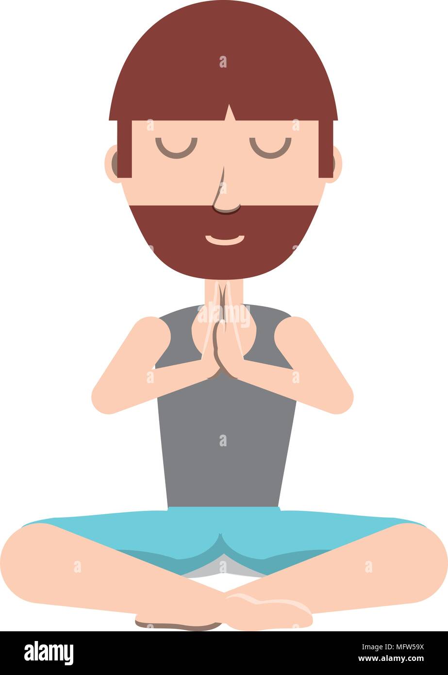 cartoon yogi man doing yoga over white background, colorful design ...