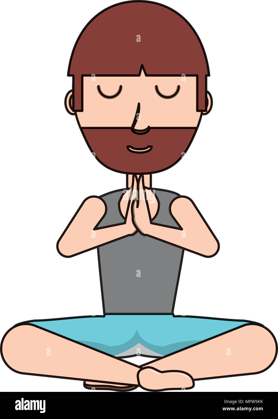 cartoon yogi man doing yoga over white background, colorful design ...