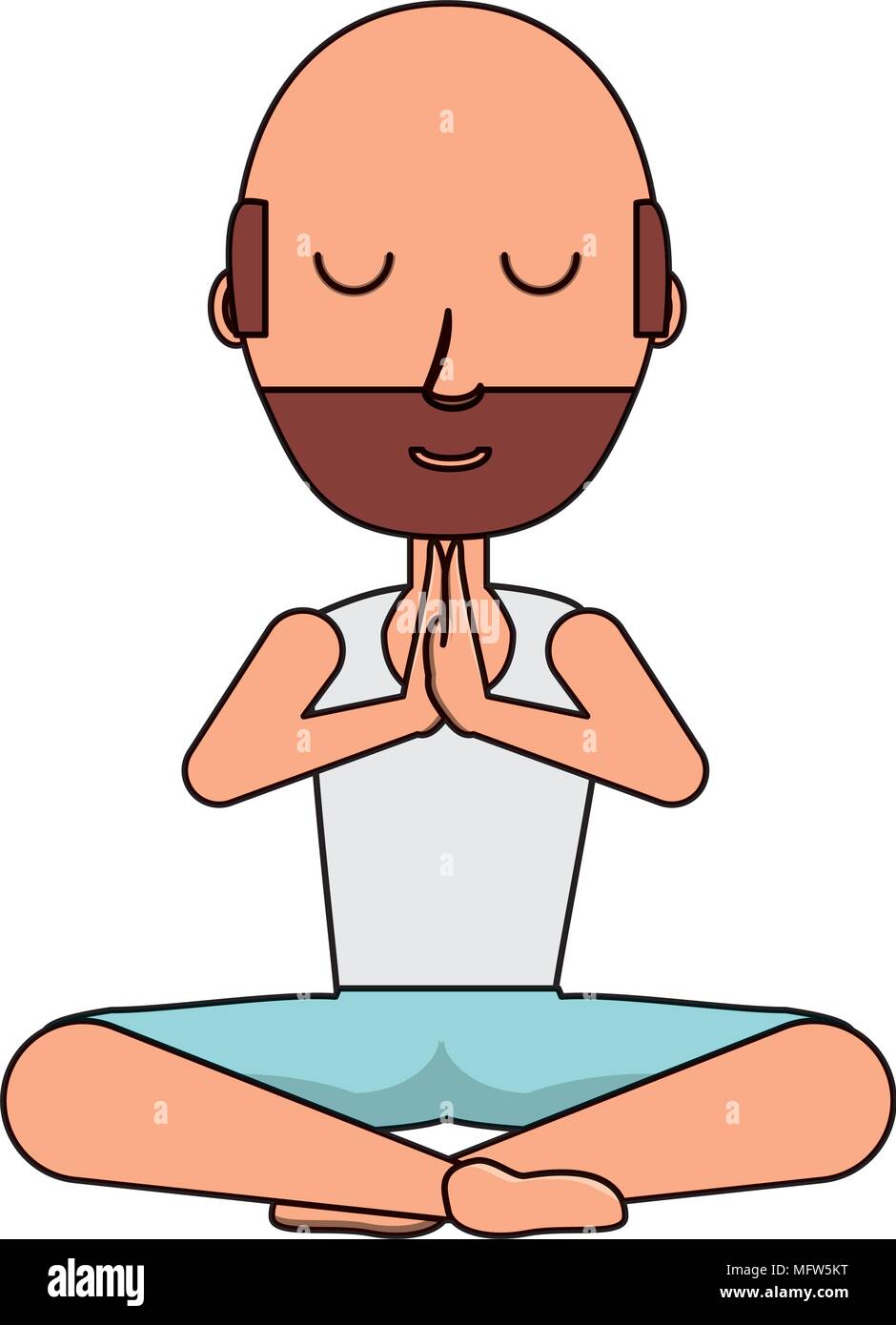 cartoon yogi man doing yoga over white background, colorful design ...