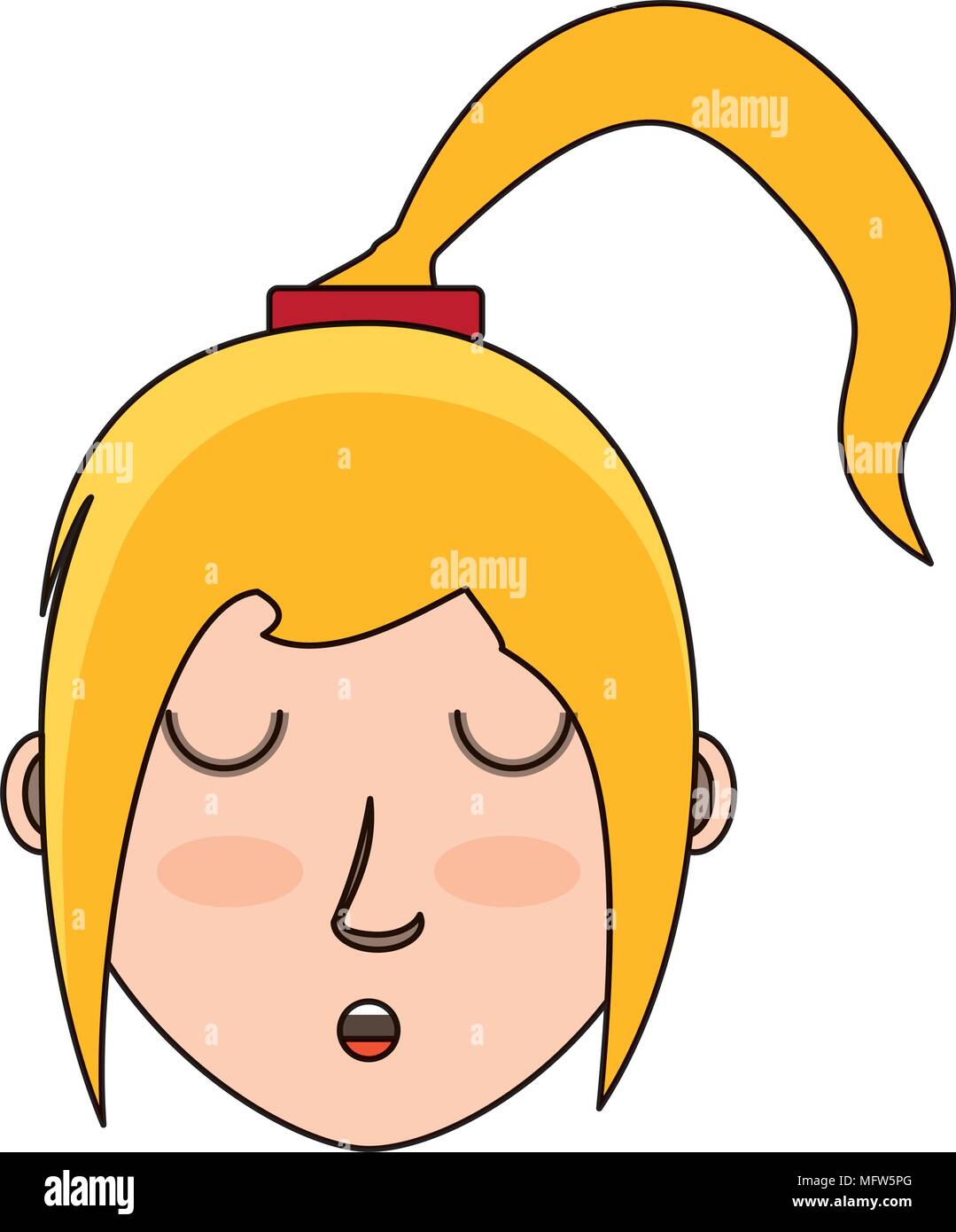 cartoon woman with ponytail over white background, colorful design ...