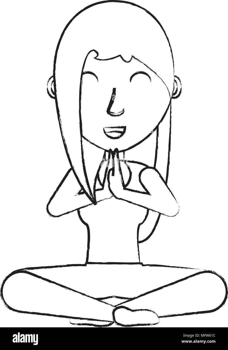 sketch of cartoon yogi woman practicing yoga over white background ...