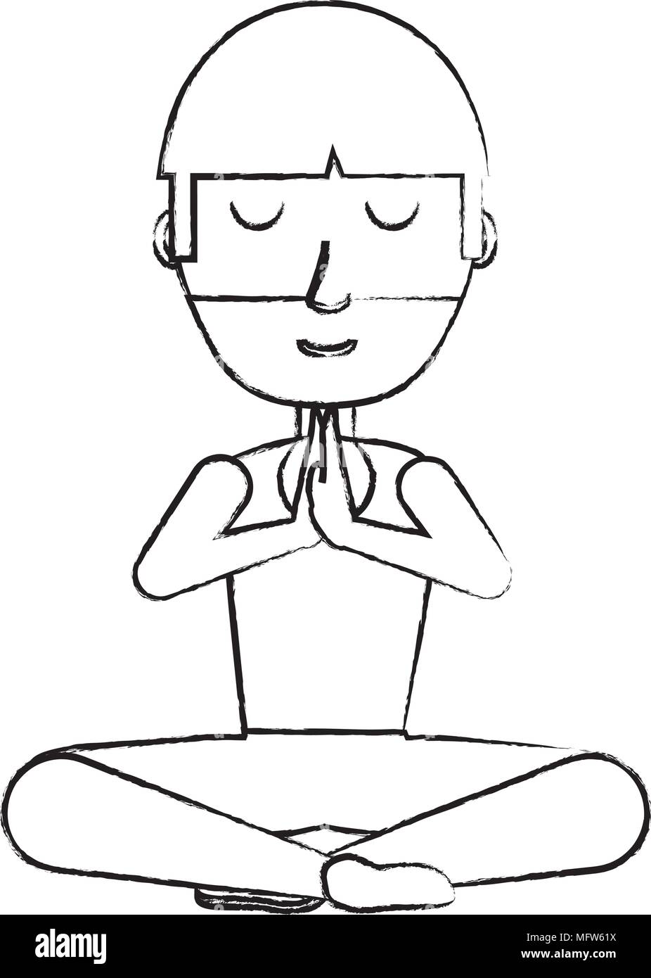 sketch of cartoon yogi man doing yoga over white background, vector ...