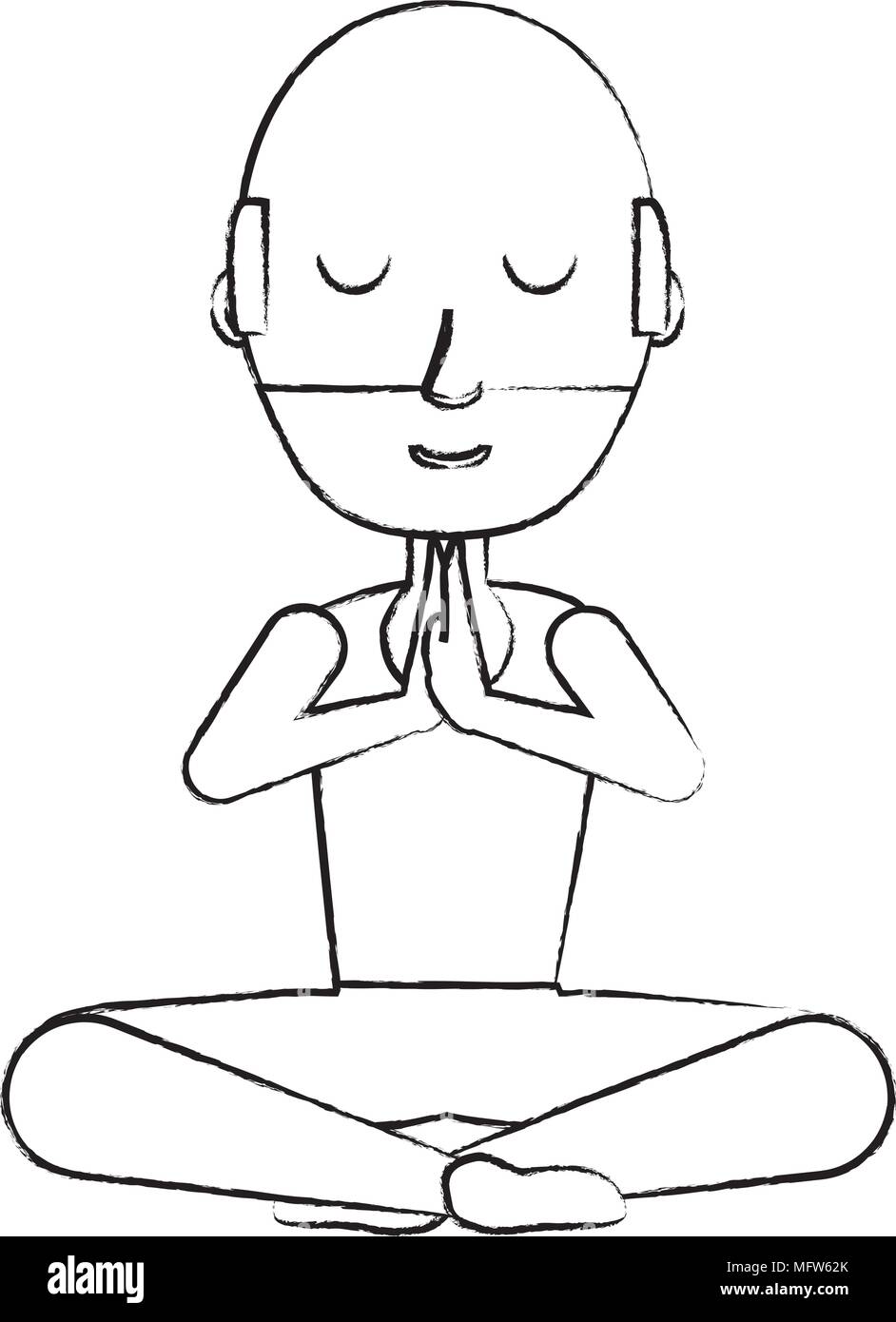 sketch of cartoon yogi man doing yoga over white background, vector ...