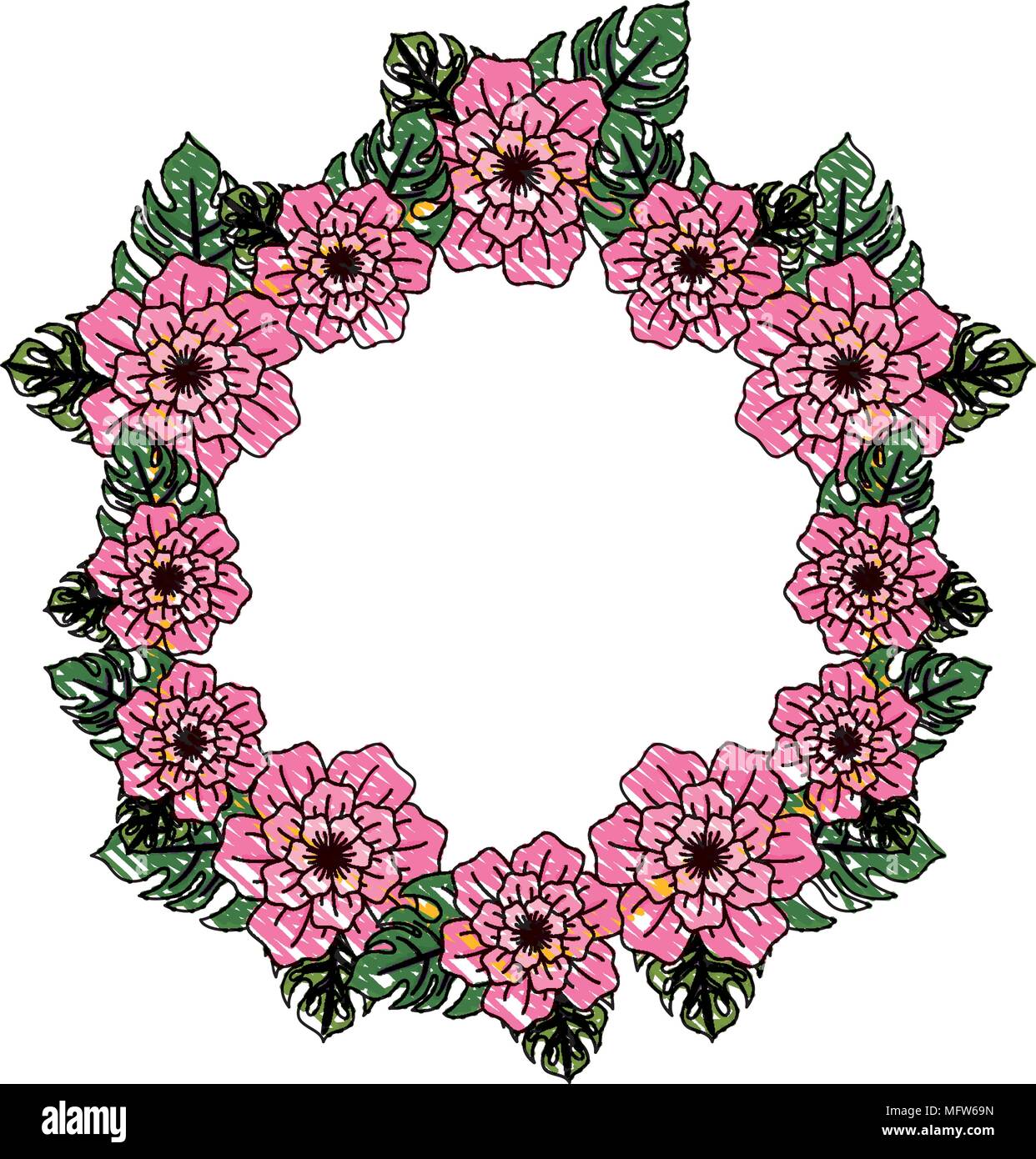 floral wreath icon over white background, colorful design. vector ...
