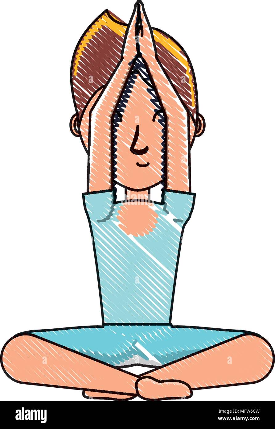 cartoon man doing yoga doing a namaste gesture over white background ...