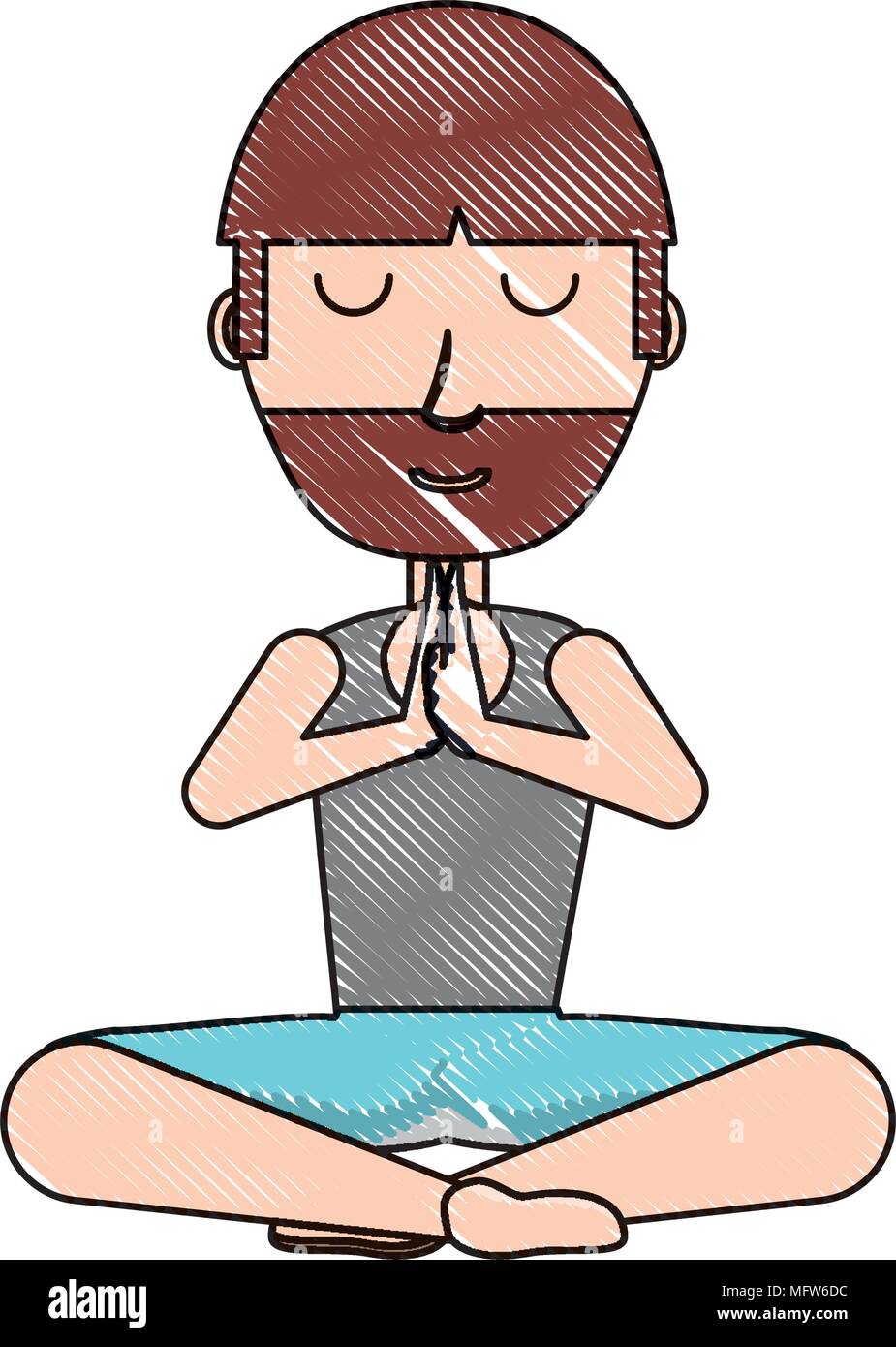 cartoon yogi man doing yoga over white background, colorful design ...