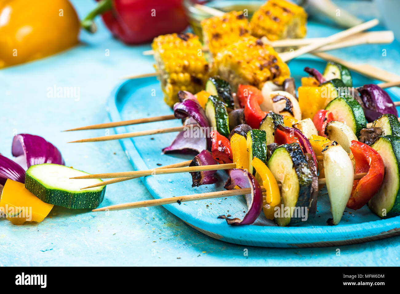 Vibrant vegetable skewers for barbecue Stock Photo - Alamy