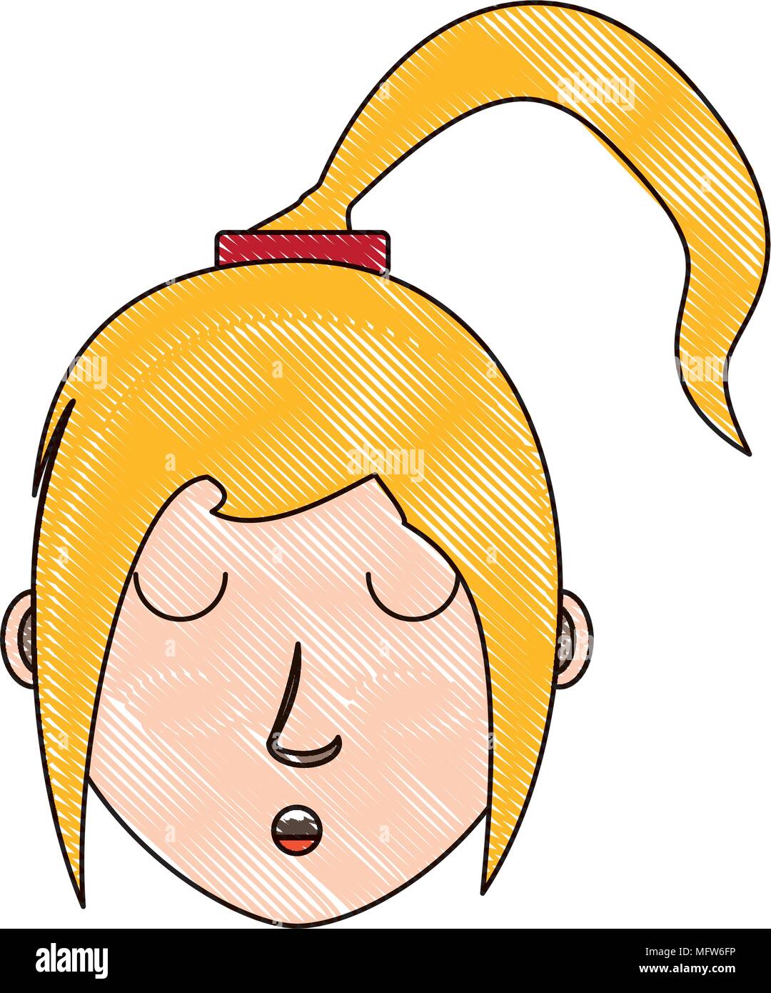 cartoon woman with ponytail over white background, colorful design ...