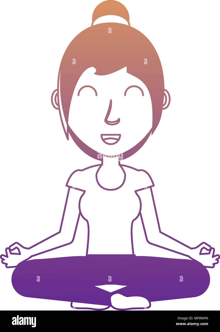 cartoon woman doing yoga with lotus posture over white background ...