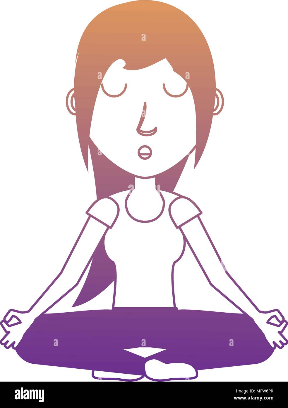 cartoon woman doing yoga with lotus posture over white background ...