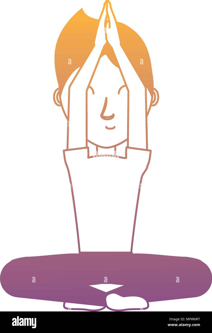 cartoon man doing yoga doing a namaste gesture over white background ...