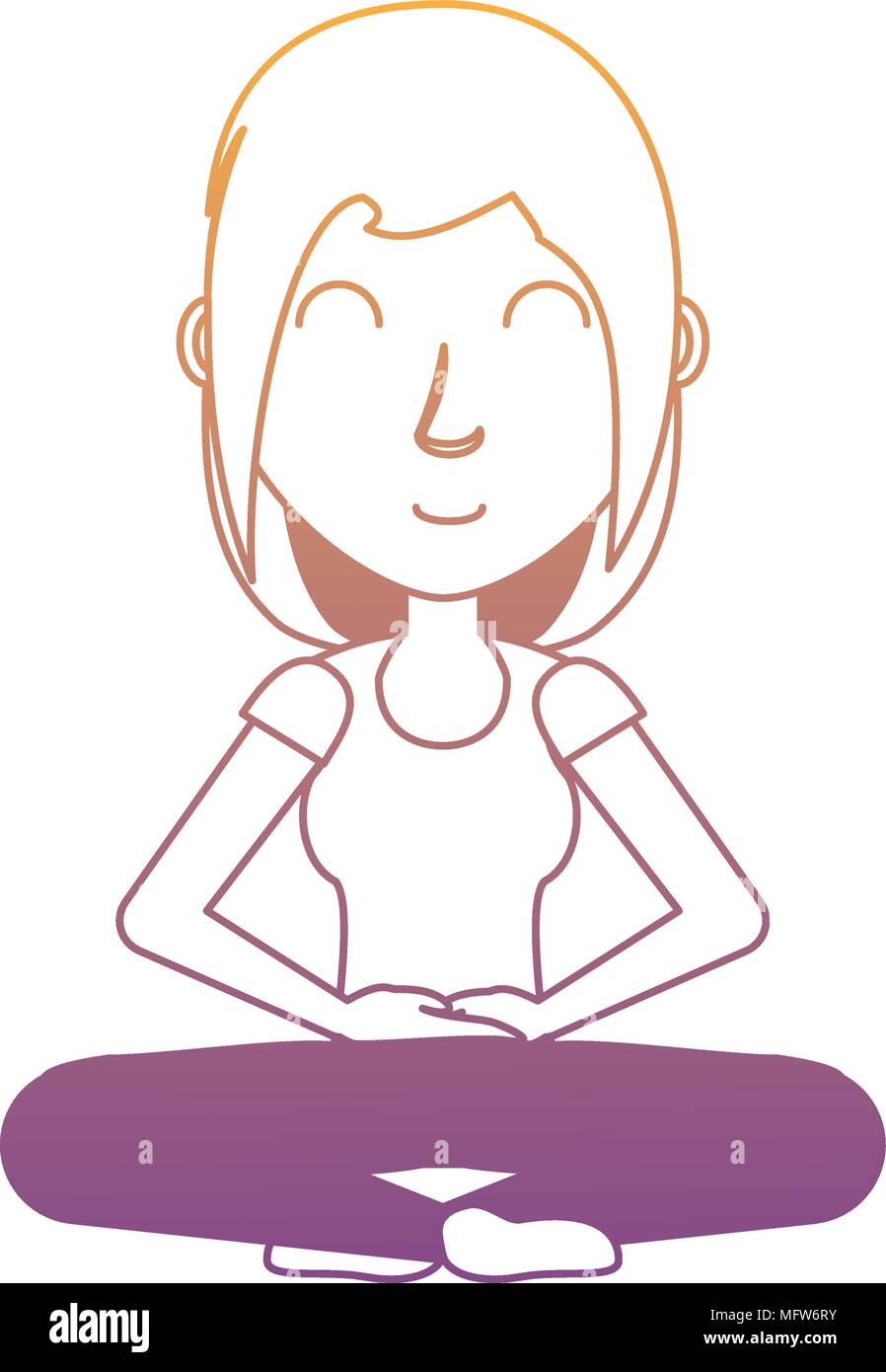 cartoon woman doing yoga with lotus posture over white background ...