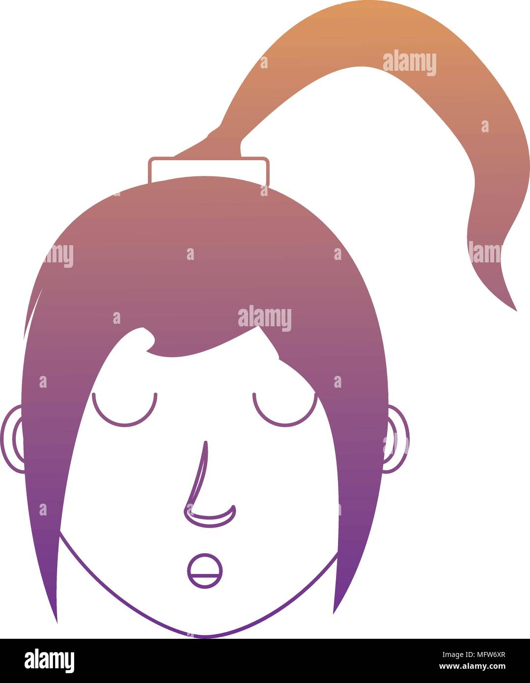 cartoon woman with ponytail over white background, colorful design ...