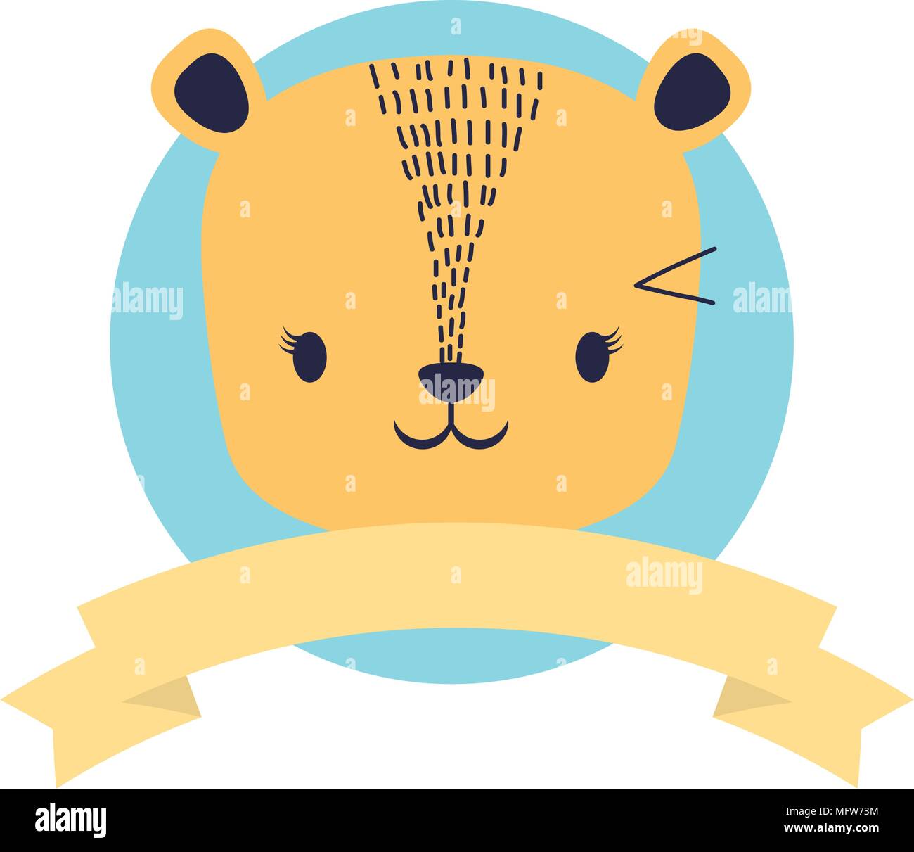 emblem of cute animals concept with decorative ribbon and cute tiger ...
