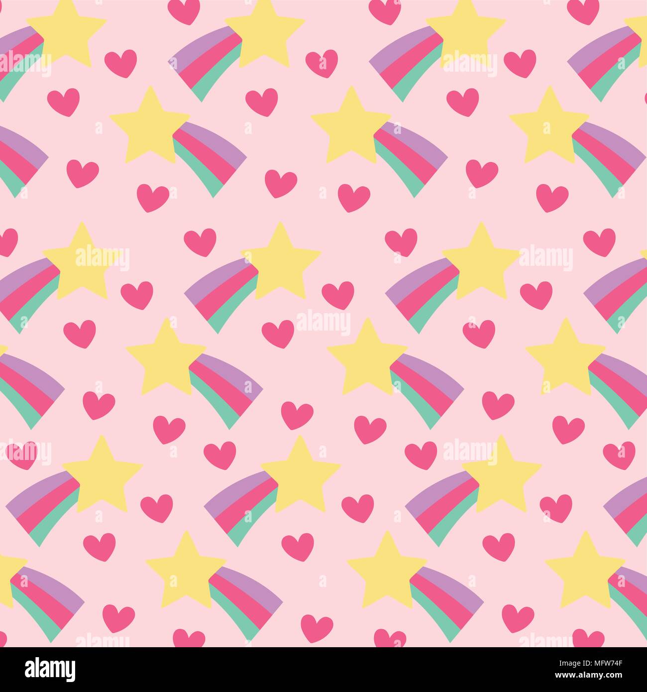 shooting stars and hearts background, colorful design. vector ...