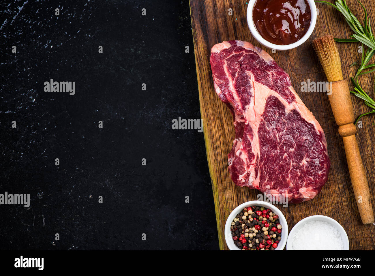 BBQ meat menu template, dark slate copy space Stock Photo - Alamy