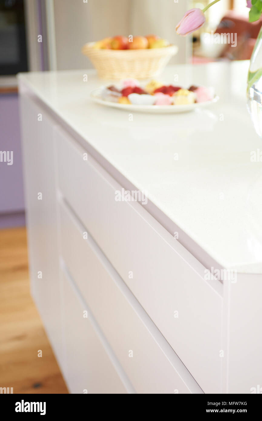 Glossy white kitchen unit with drawers Stock Photo - Alamy