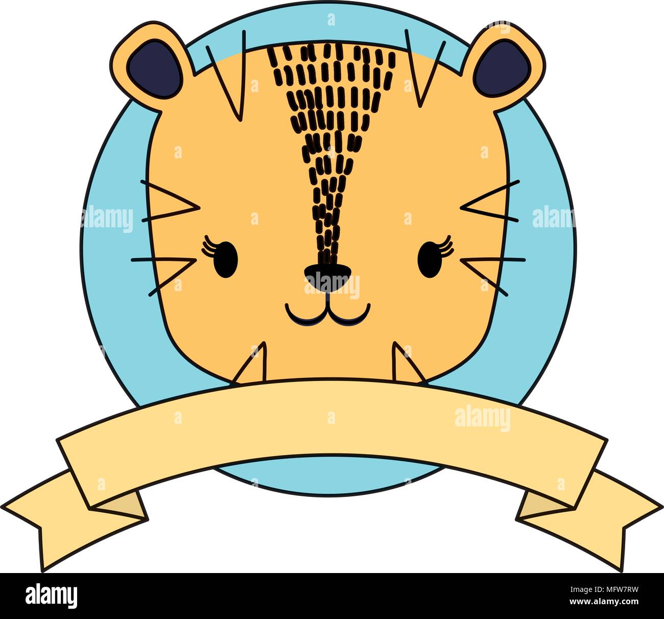 emblem of cute animals concept with decorative ribbon and cute tiger ...