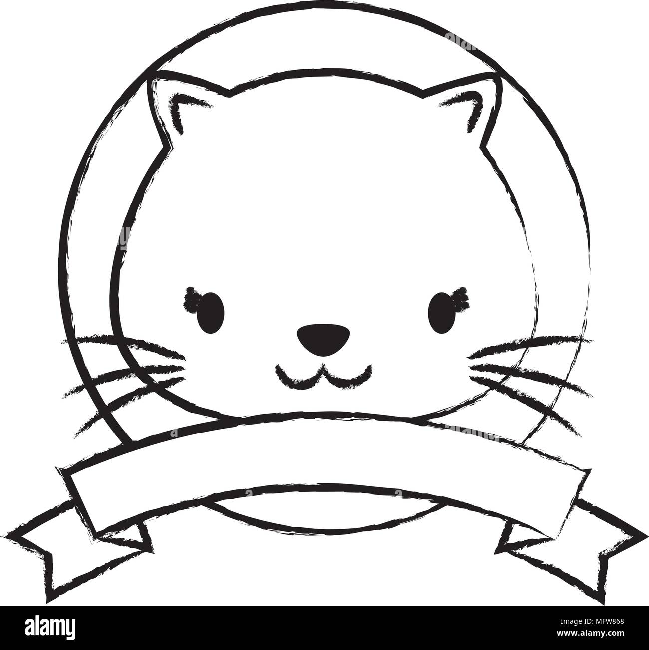 sketch of emblem of cute animals concept with decorative ribbon and ...