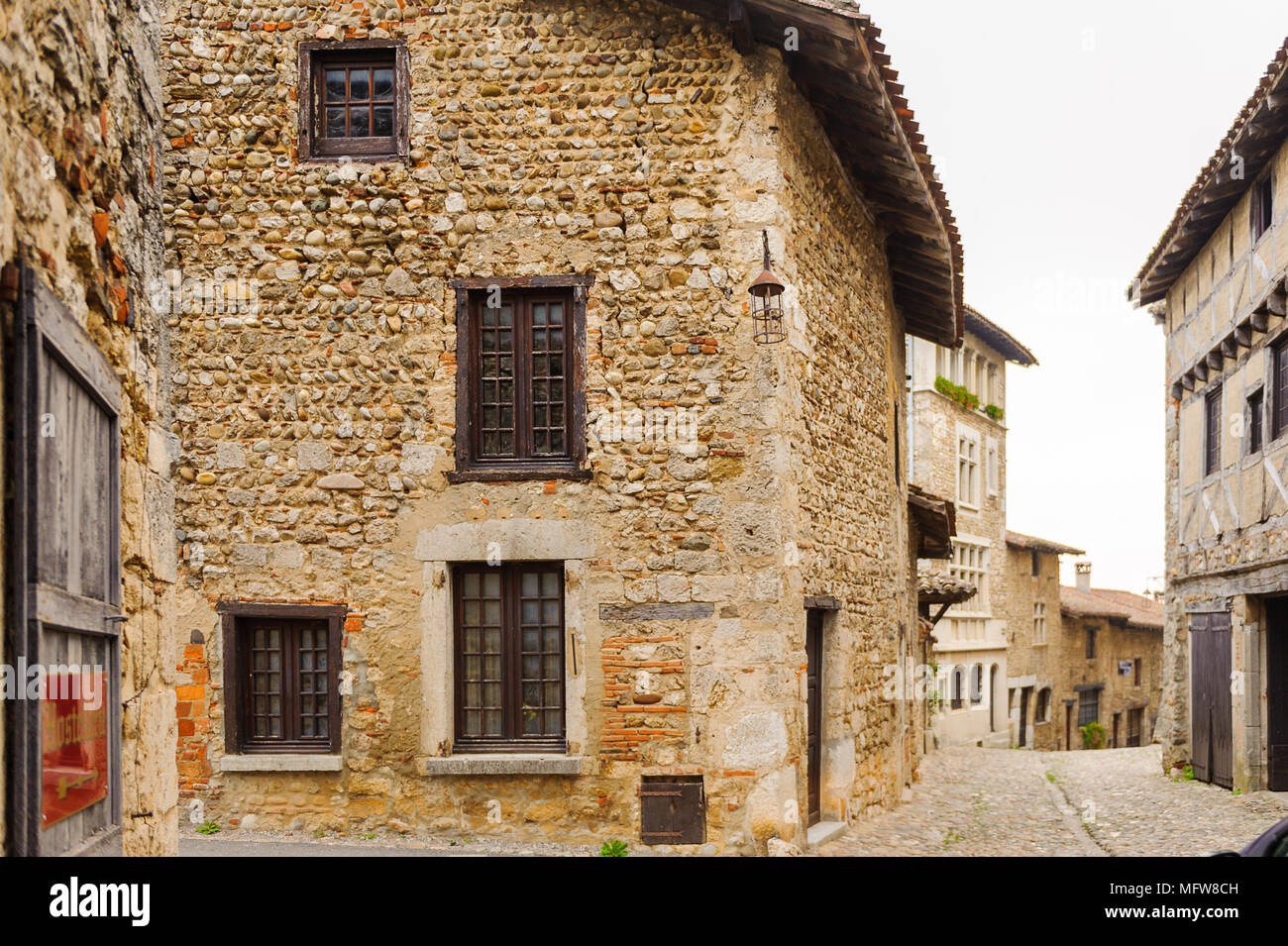 Medieval architecture of Perouges, France, a walled town, a popular ...