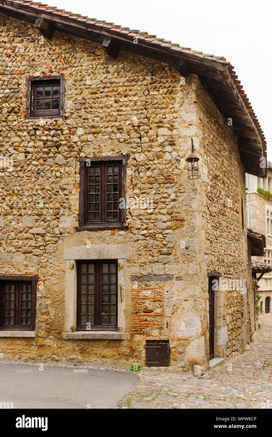 Medieval architecture of Perouges, France, a walled town, a popular ...