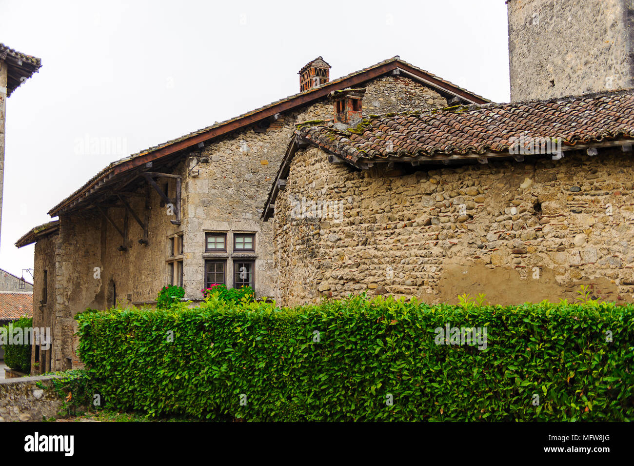 Medieval architecture of Perouges, France, a walled town, a popular ...