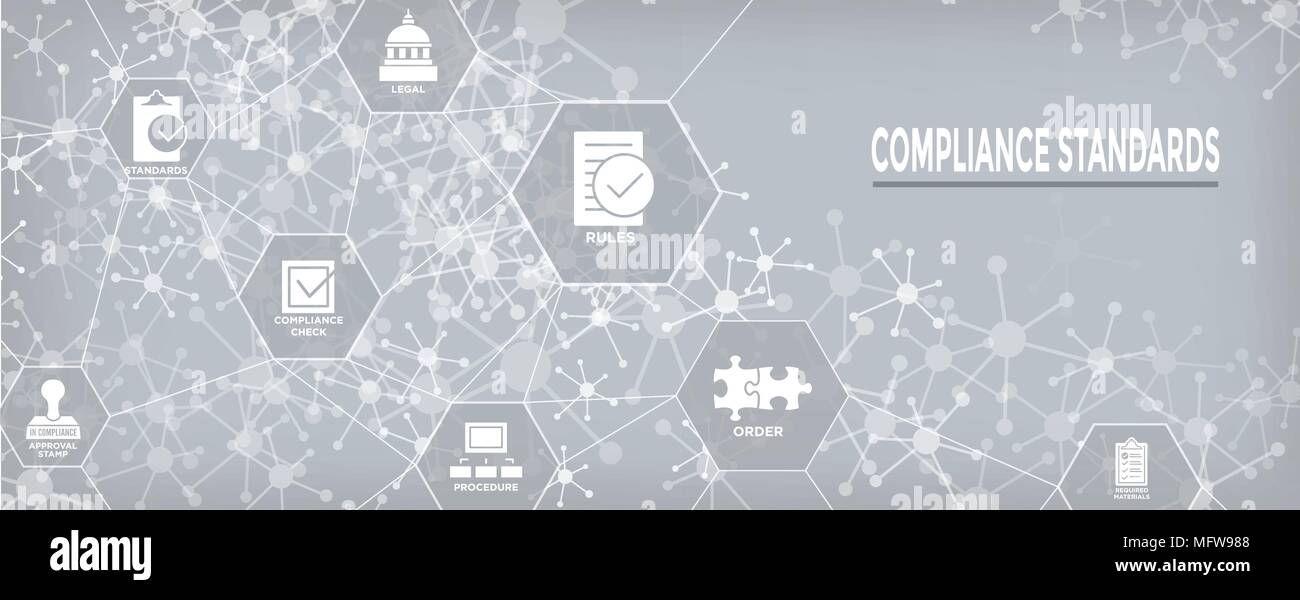 In compliance web banner with icon set that shows a company passed ...